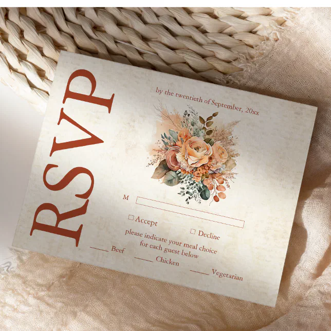 Rust Terracotta Flowers Burnt Orange Fall Wedding RSVP Card | Zazzle