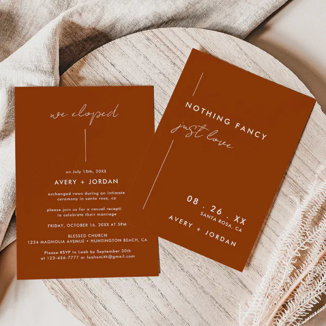 Rust Terracotta Minimalist Wedding Elopement Invitation | Zazzle