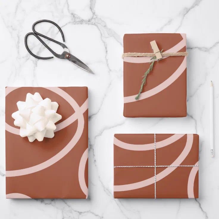 Rust Terracotta Modern Minimal Line Brush Strokes Wrapping Paper Sheets ...
