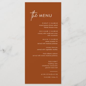Rust Terracotta Wedding Dinner Menu | Zazzle