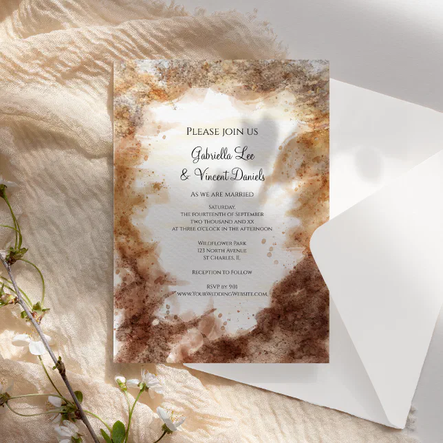 Rust Tones Abstract Watercolor Wedding Invitation | Zazzle