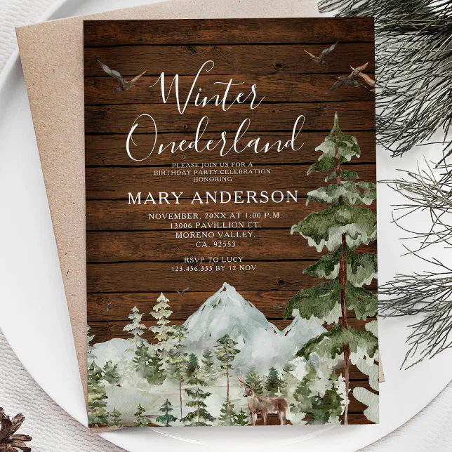 Rust Wood Winter onederland birthday Forest Invitation | Zazzle