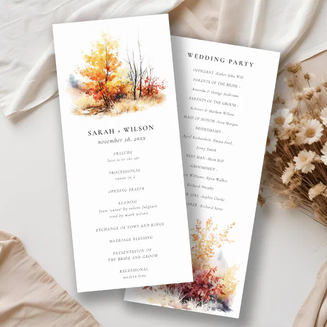 Rust Yellow Fall Landscape Plaid Wedding Program | Zazzle