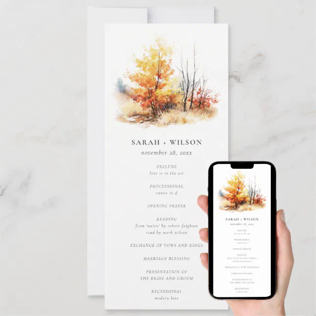 Rust Yellow Fall Landscape Plaid Wedding Program | Zazzle