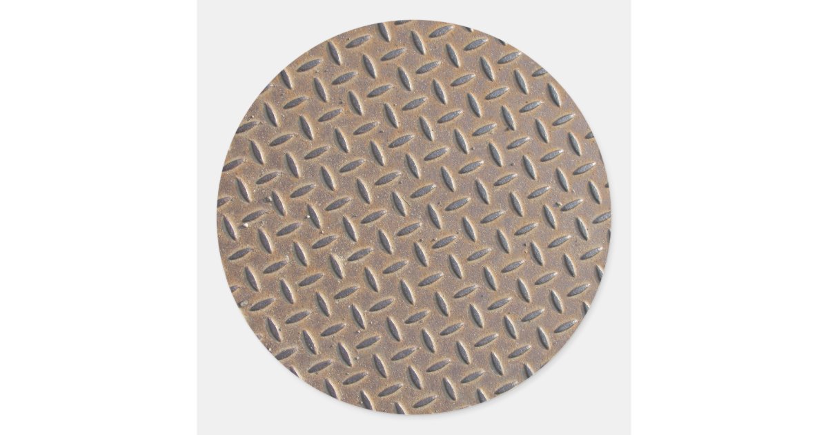 Rusted checker plate made from steel or metal classic round sticker ...