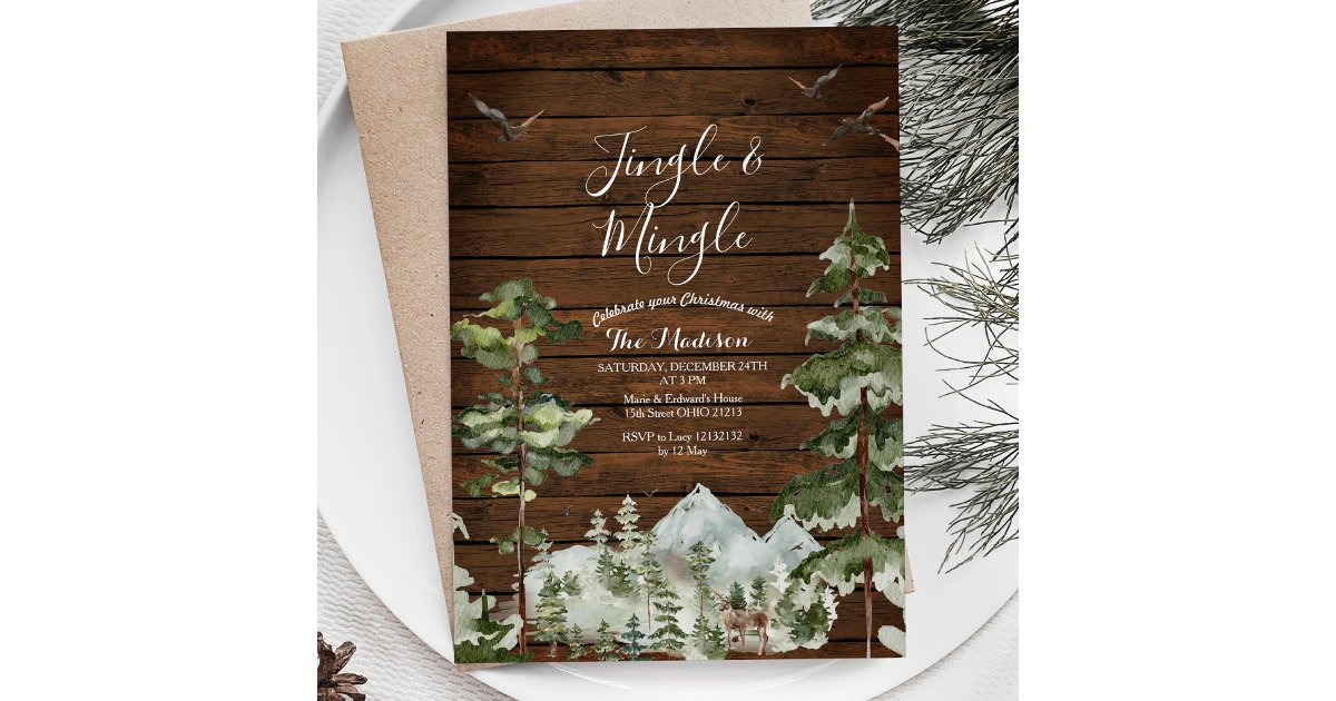 Rusti Wood Winter Animal Jingle & Mingle Forest Invitation | Zazzle