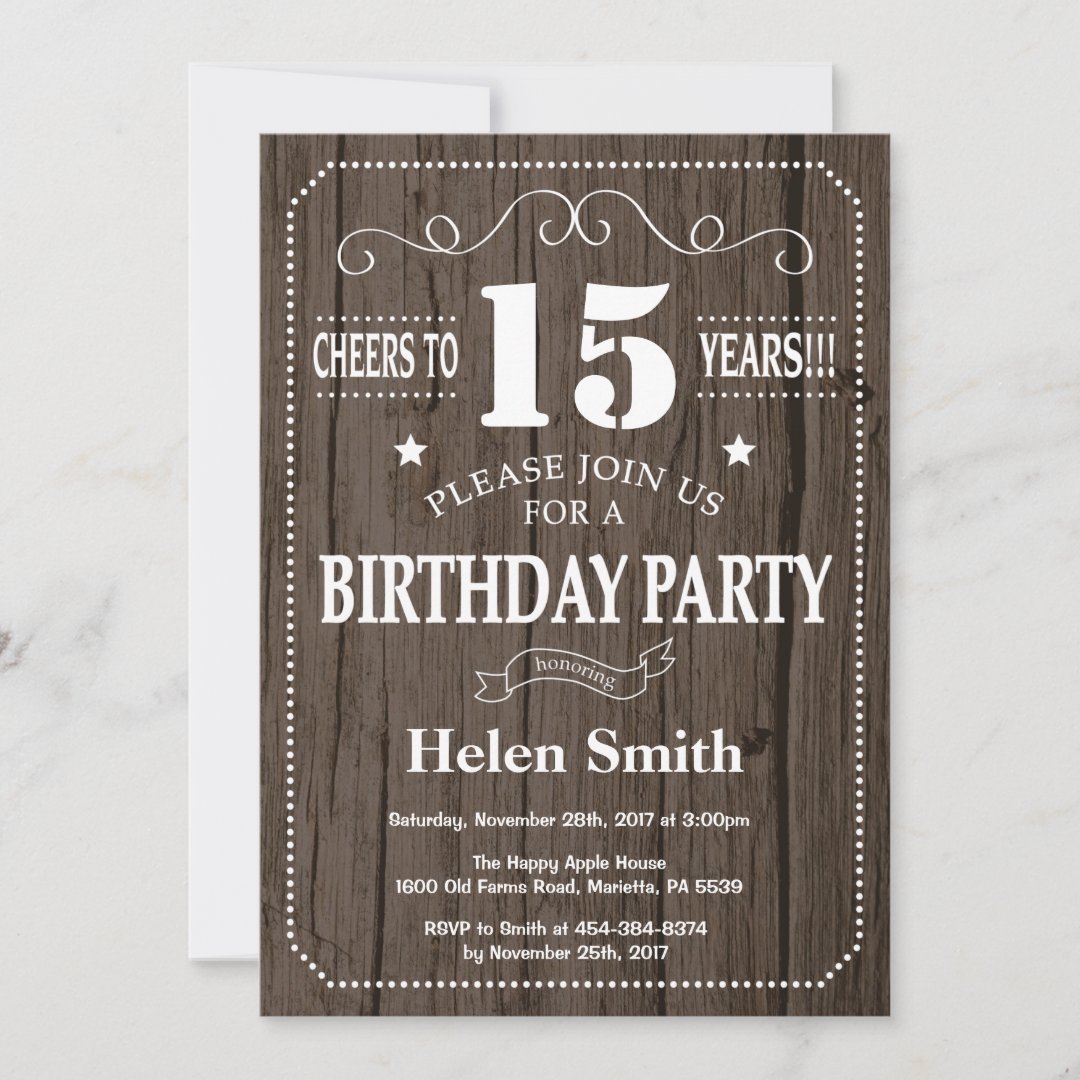 Rustic 15th Birthday Invitation | Zazzle