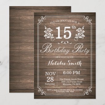 Rustic 15th Birthday Invitation Floral | Zazzle