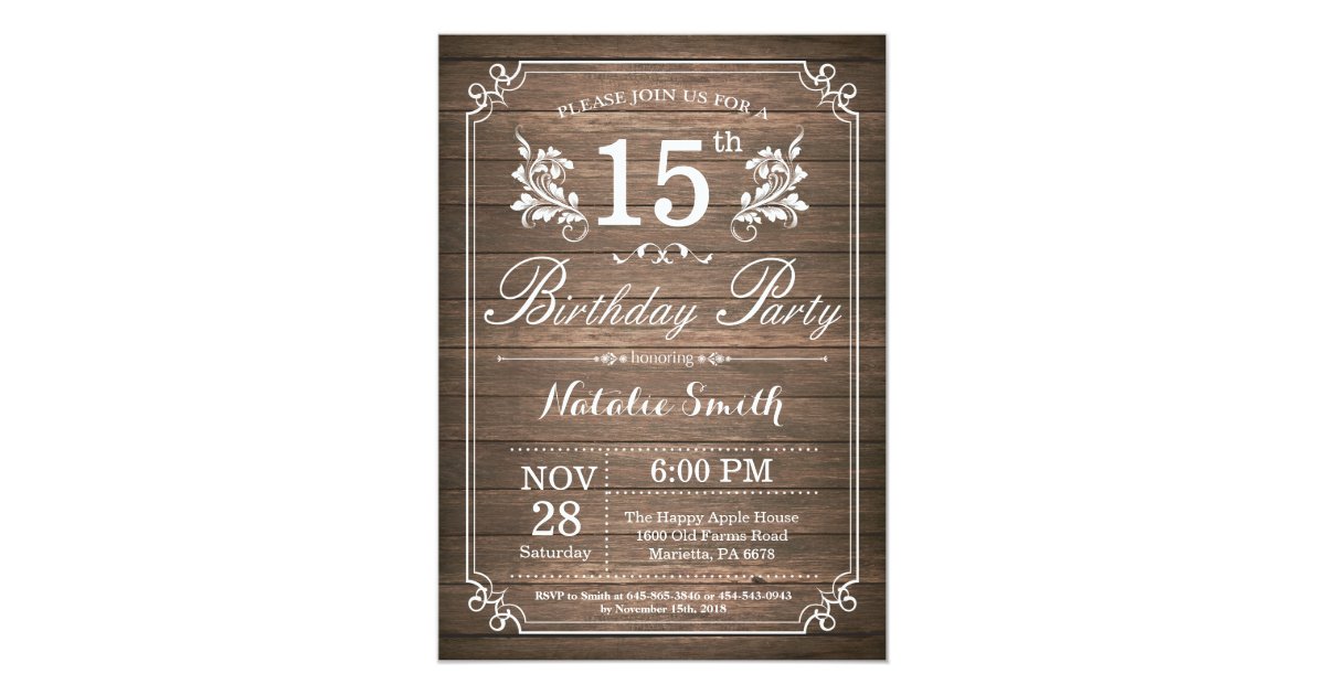 Rustic 15th Birthday Invitation Floral | Zazzle.com