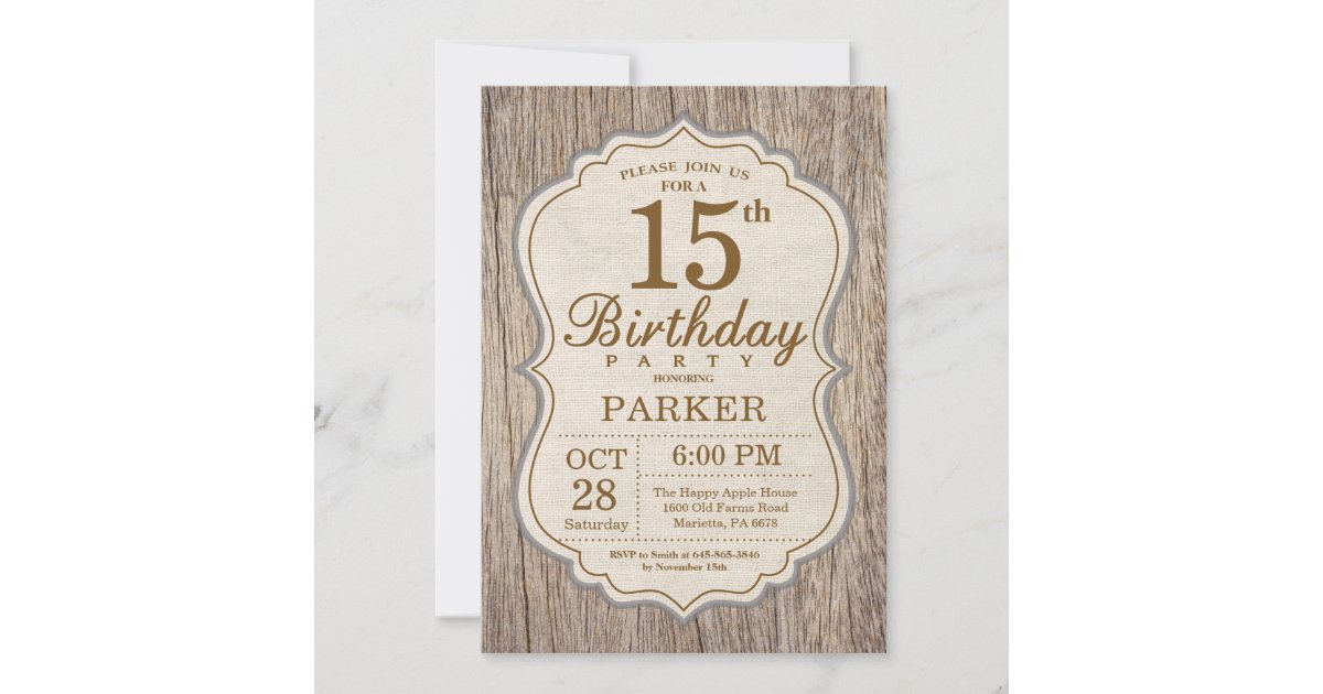 Rustic 15th Birthday Invitation Wood | Zazzle