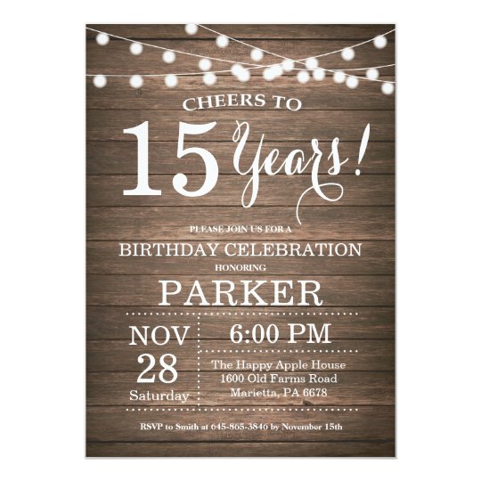 Rustic 15th Birthday Invitation Wood | Zazzle.com