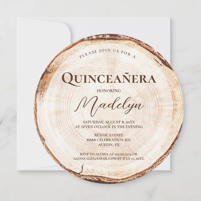 Rustic 15th birthday Quinceanera Wood Grain Invitation | Zazzle