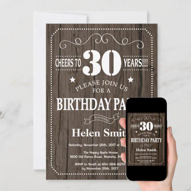 Rustic 30th Birthday Invitation | Zazzle