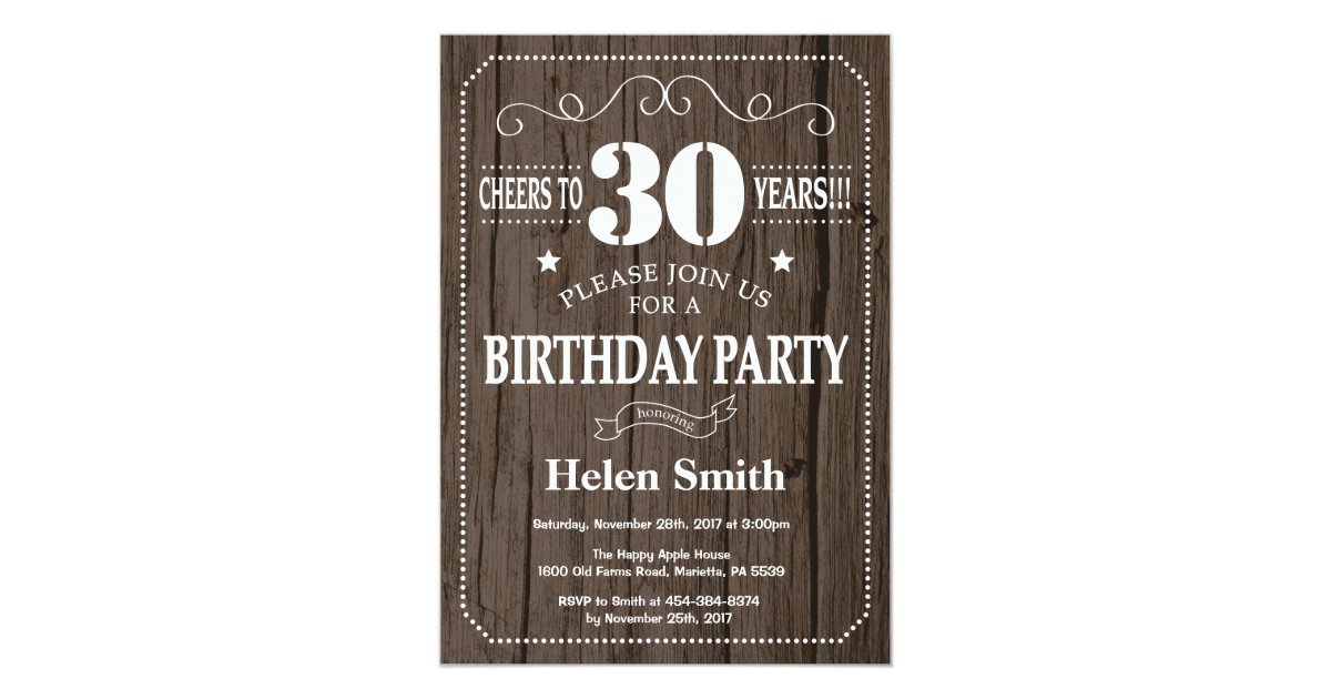 Rustic 30th Birthday Invitation | Zazzle.com