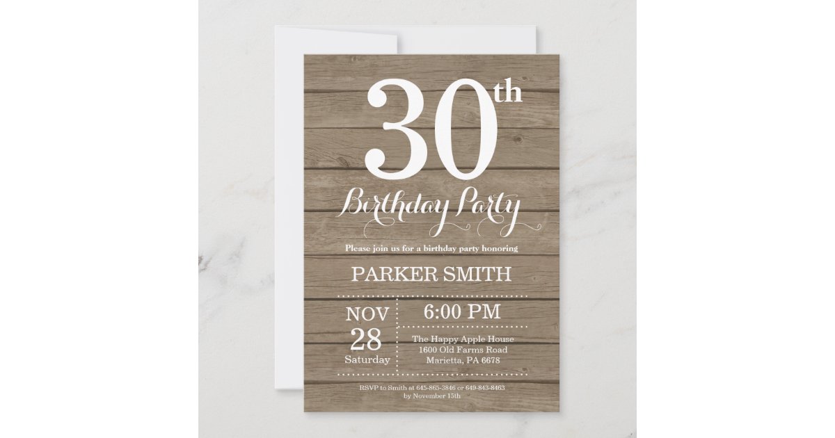Rustic 30th Birthday Invitation | Zazzle