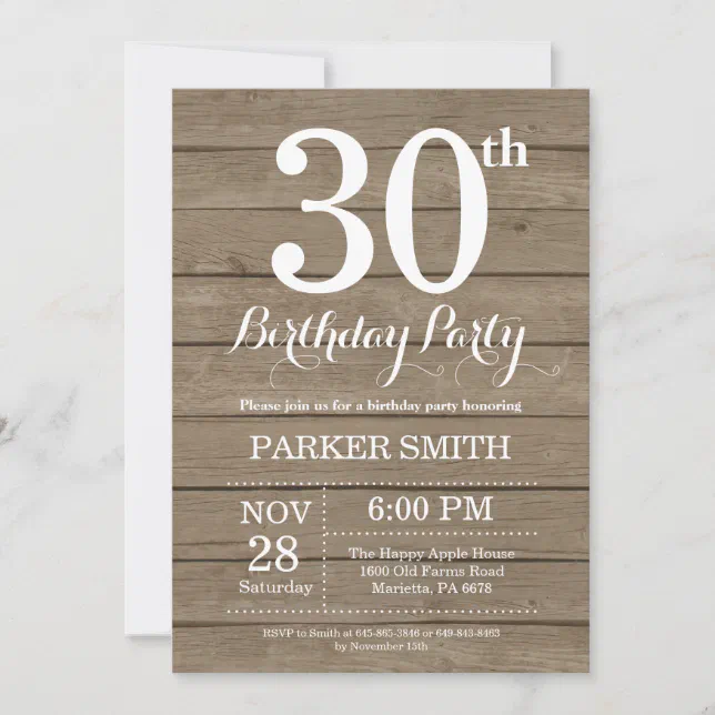 Rustic 30th Birthday Invitation | Zazzle