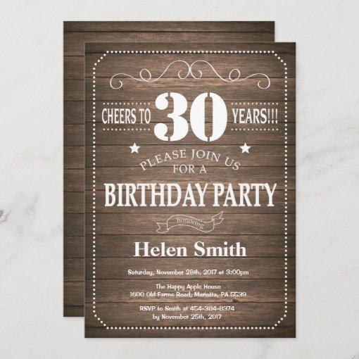 Rustic 30th Birthday Invitation Vintage | Zazzle