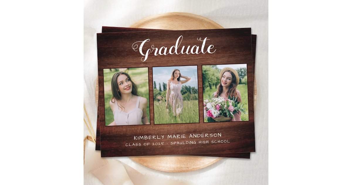 Rustic 3 Photo County Wood Budget Graduation | Zazzle