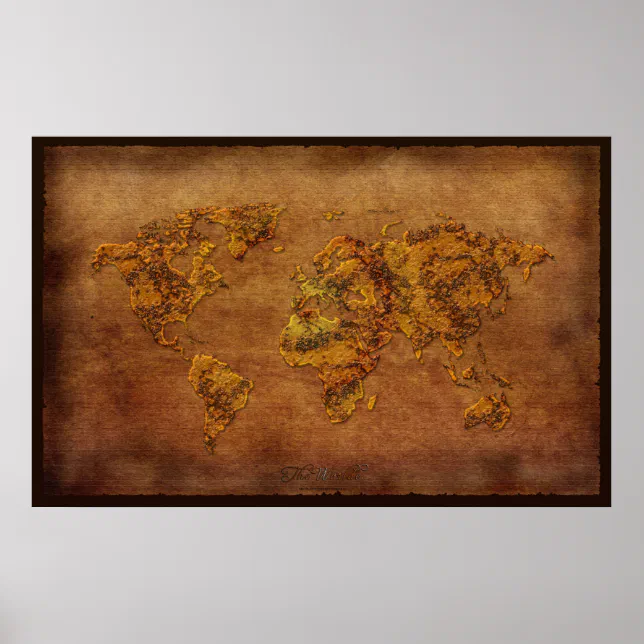 Rustic 3D effect World Map Art Poster | Zazzle