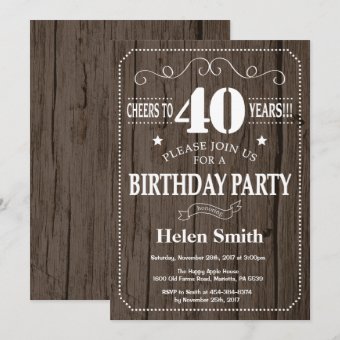 Rustic 40th Birthday Invitation | Zazzle