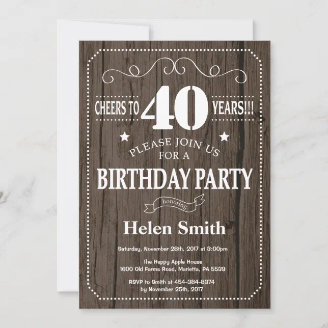 Rustic 40th Birthday Invitation | Zazzle