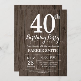 Rustic 40th Birthday Invitation | Zazzle