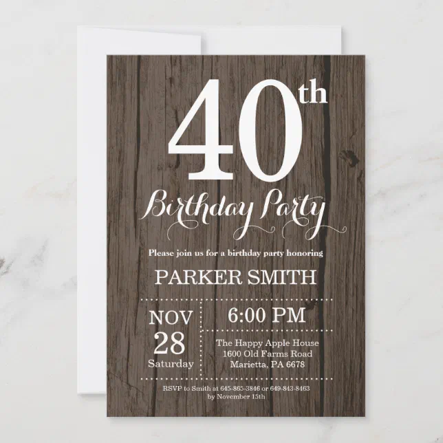 Rustic 40th Birthday Invitation | Zazzle