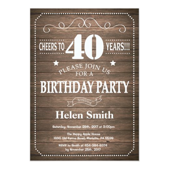 Rustic 40th Birthday Invitation Vintage Retro | Zazzle.com