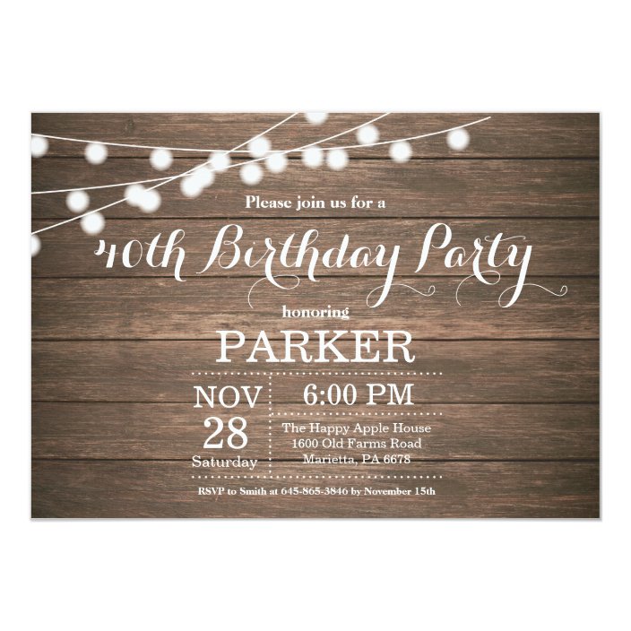 Rustic 40th Birthday Invitation Wood | Zazzle.com