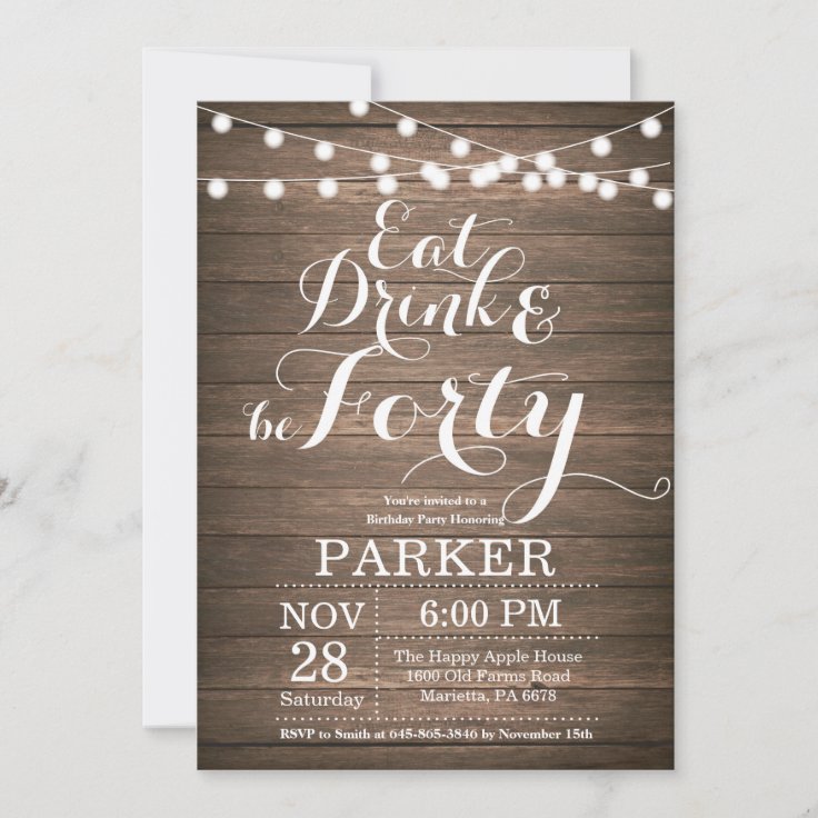 Rustic 40th Birthday Invitation Wood | Zazzle