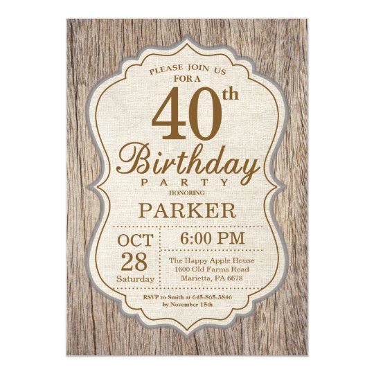 Rustic 40th Birthday Invitation Wood | Zazzle.com