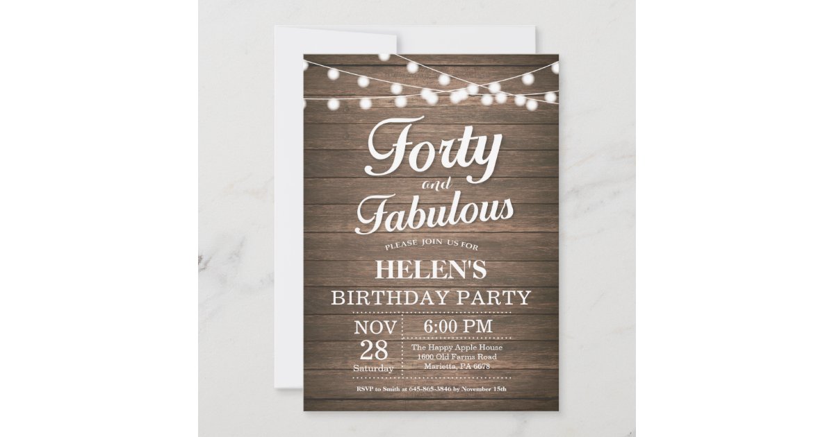 Rustic 40th Birthday Invitation Wood Fabulous | Zazzle