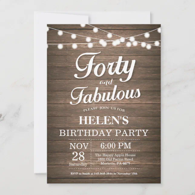 Rustic 40th Birthday Invitation Wood Fabulous | Zazzle
