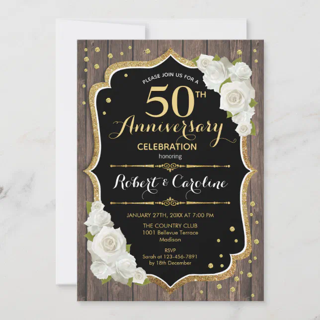 Rustic 50th Anniversary Invitation - Gold Wood | Zazzle