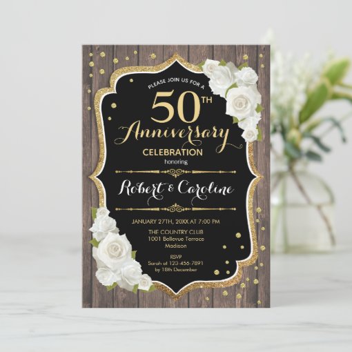Rustic 50th Anniversary Invitation - Gold Wood | Zazzle