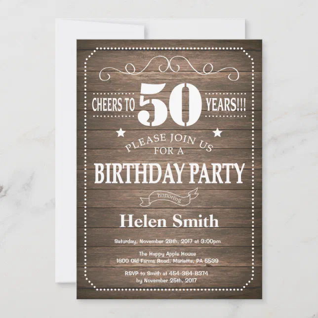 Rustic 50th Birthday Invitation | Zazzle