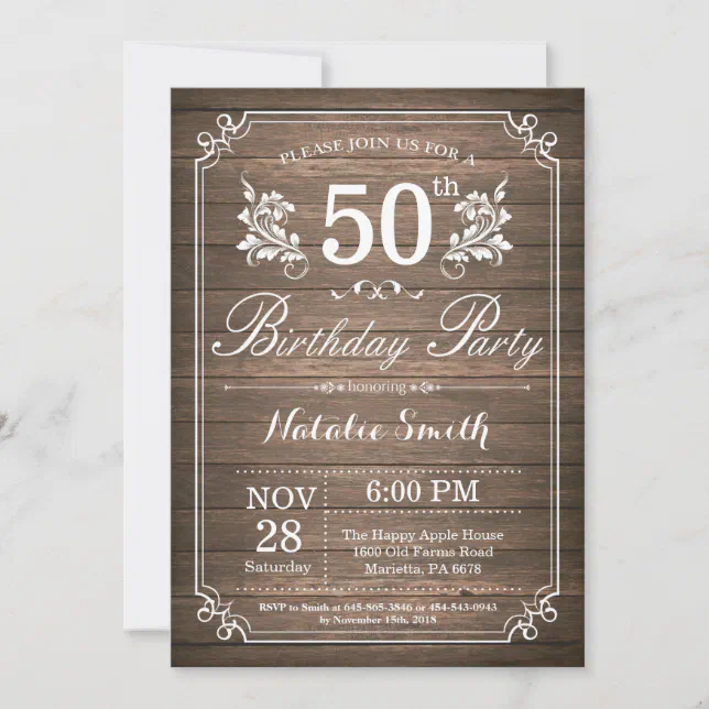 Rustic 50th Birthday Invitation Floral | Zazzle