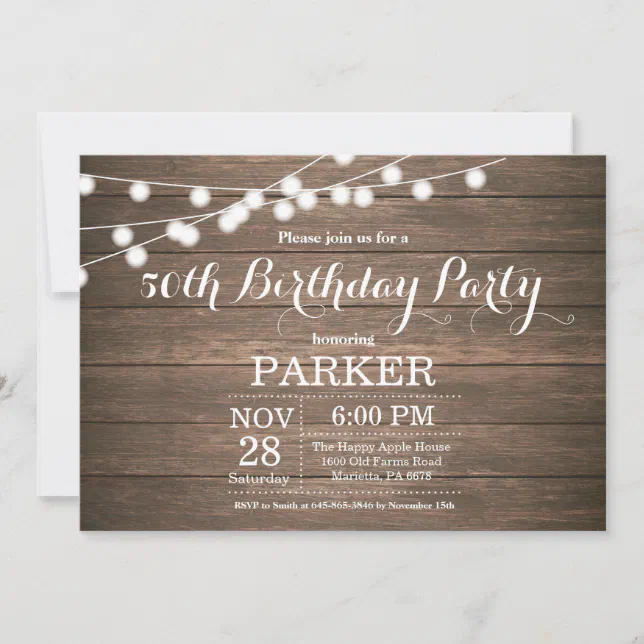Rustic 50th Birthday Invitation Wood | Zazzle