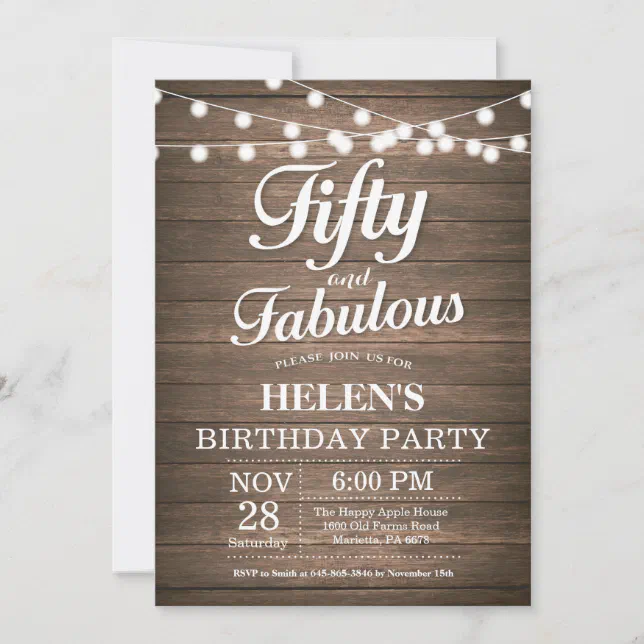 Rustic 50th Birthday Invitation Wood Fabulous | Zazzle