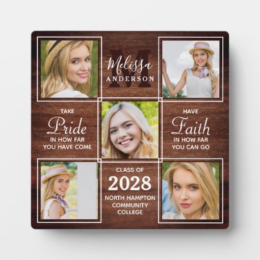 Rustic 5 Photo Collage Personalized Graduation Plaque | Zazzle