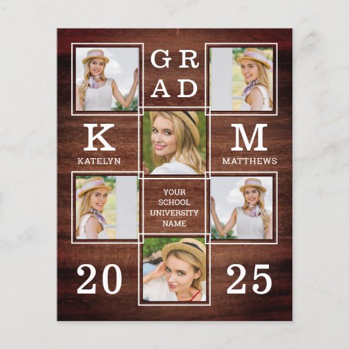 Rustic 6 Photo Collage Wood Budget Graduation | Zazzle