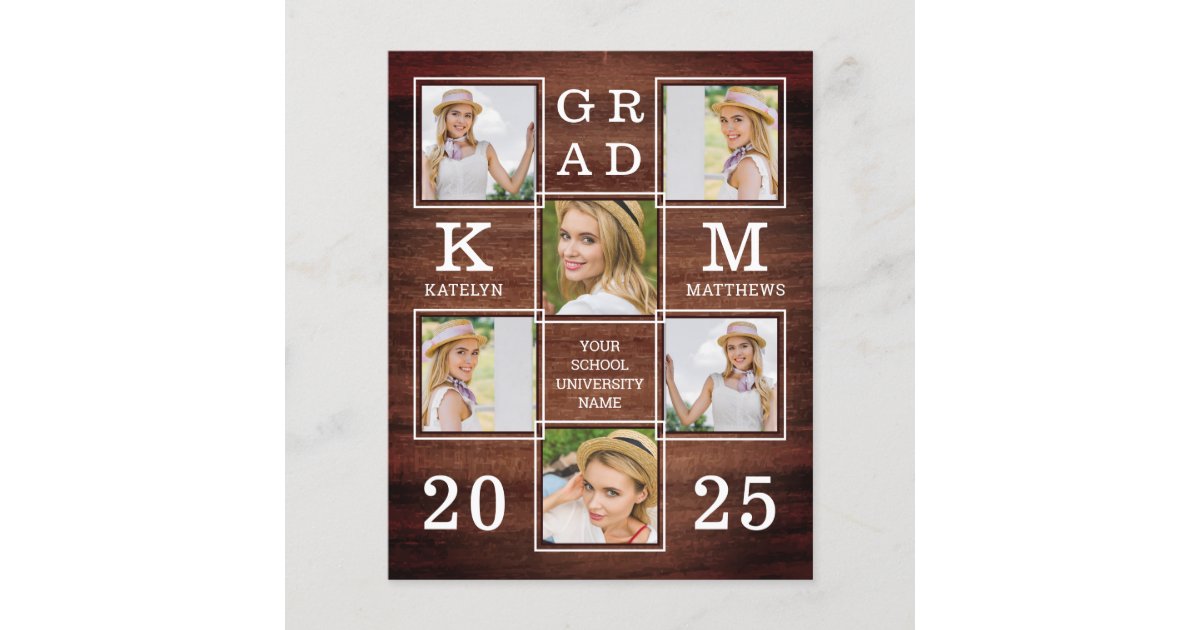 Rustic 6 Photo Collage Wood Budget Graduation | Zazzle