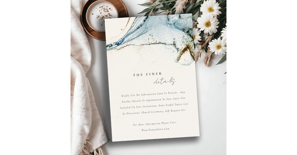Rustic Abstract Blue Gold Beachy Wedding Details Enclosure Card | Zazzle