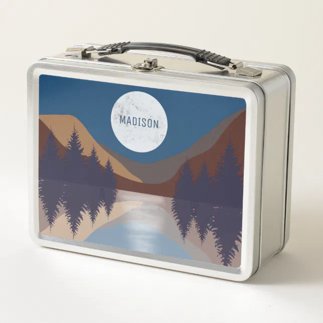 Rustic Abstract Landscape Forest Moon Reflection Metal Lunch Box | Zazzle