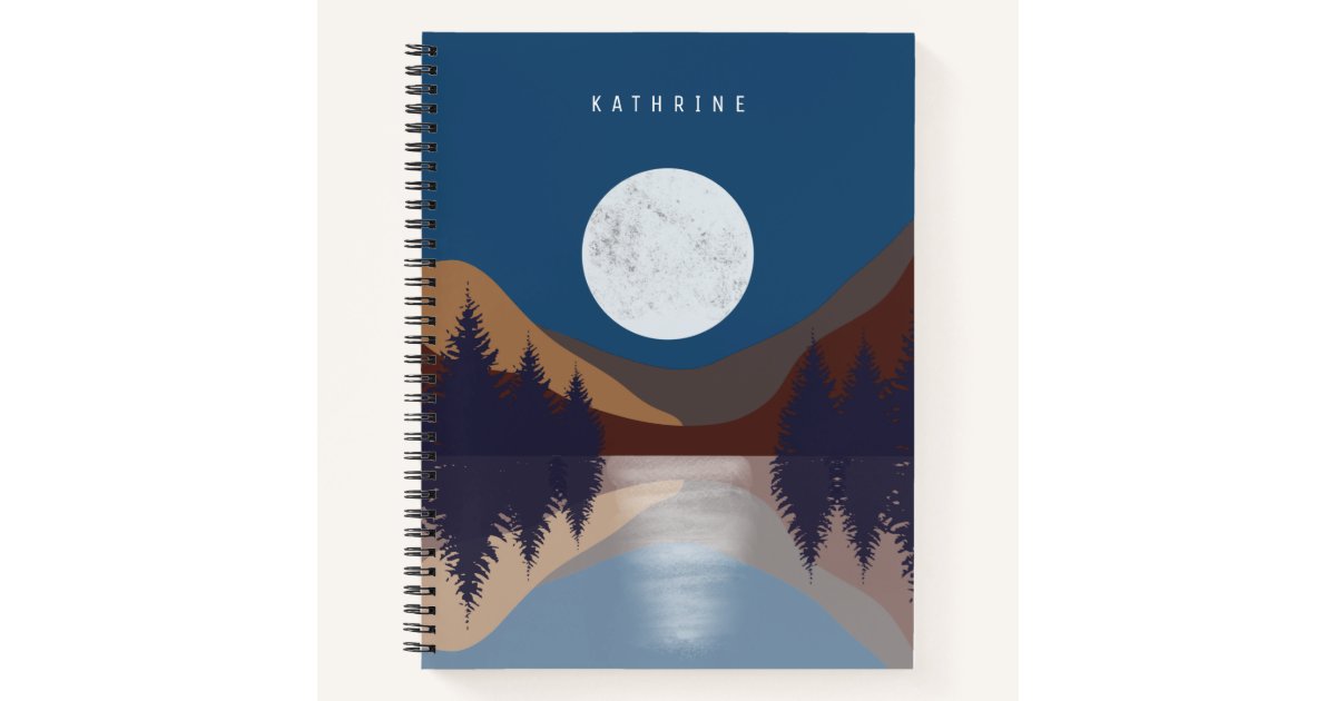 Rustic Abstract Landscape Forest Moon Reflection Notebook | Zazzle