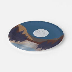 Rustic Abstract Landscape Forest Moon Reflection Paper Plates | Zazzle