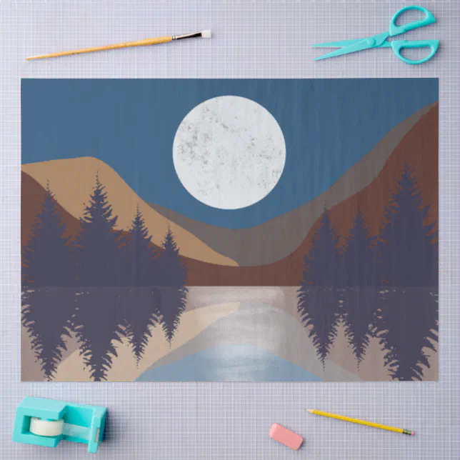 Rustic Abstract Landscape Forest Moon Reflection Tissue Paper | Zazzle