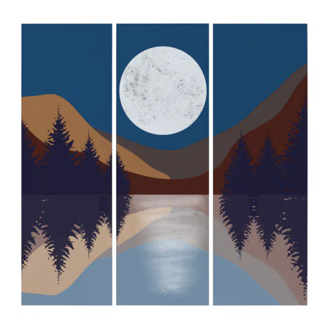 Rustic Abstract Landscape Forest Moon Reflection Triptych | Zazzle