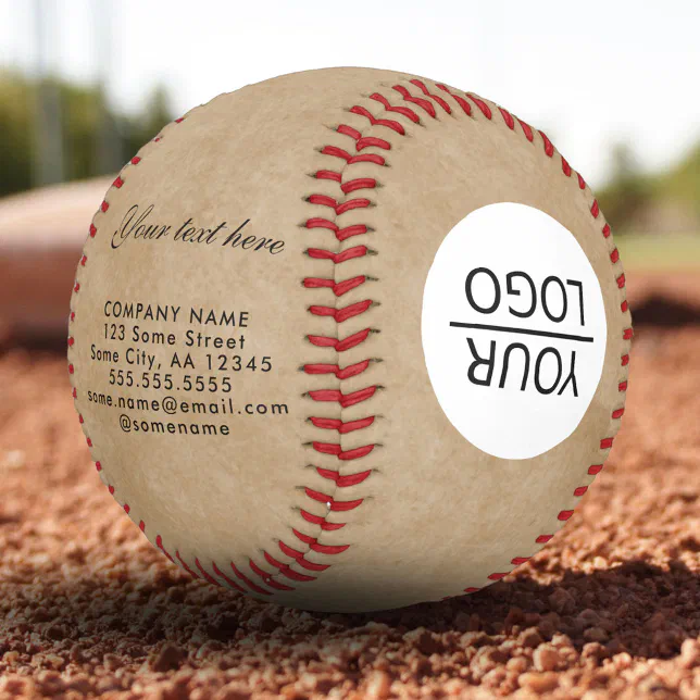 Rustic Add your Logo with Custom Text Promotional Baseball | Zazzle