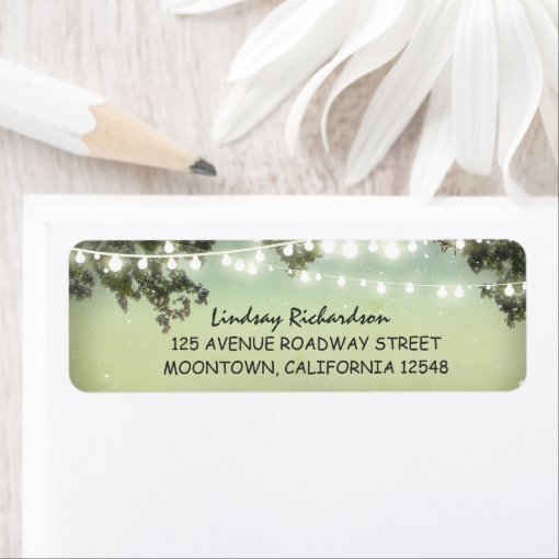 rustic address label with string lights | Zazzle